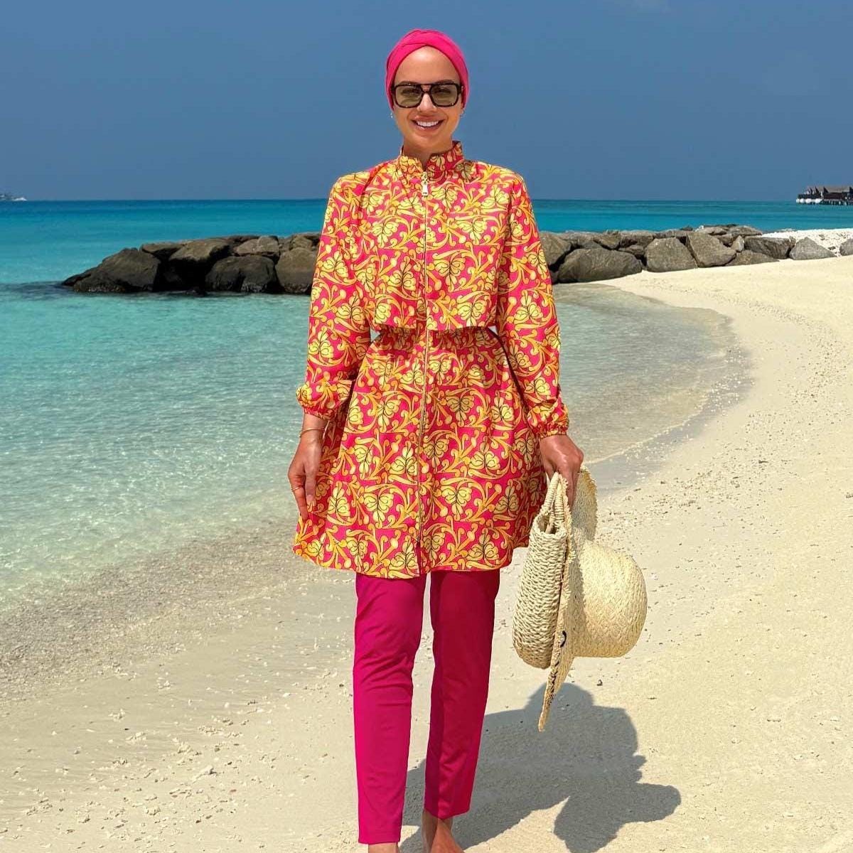 Modest Swimsuit Fuchsia | Full Coverage Swimwear With Quick-dry Fabric | 2-piece Islamic Burkini ...