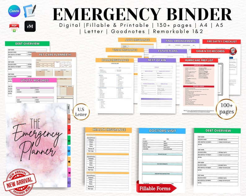 Digital Emergency Binder Planner, Fillable Printable PDF - Etsy