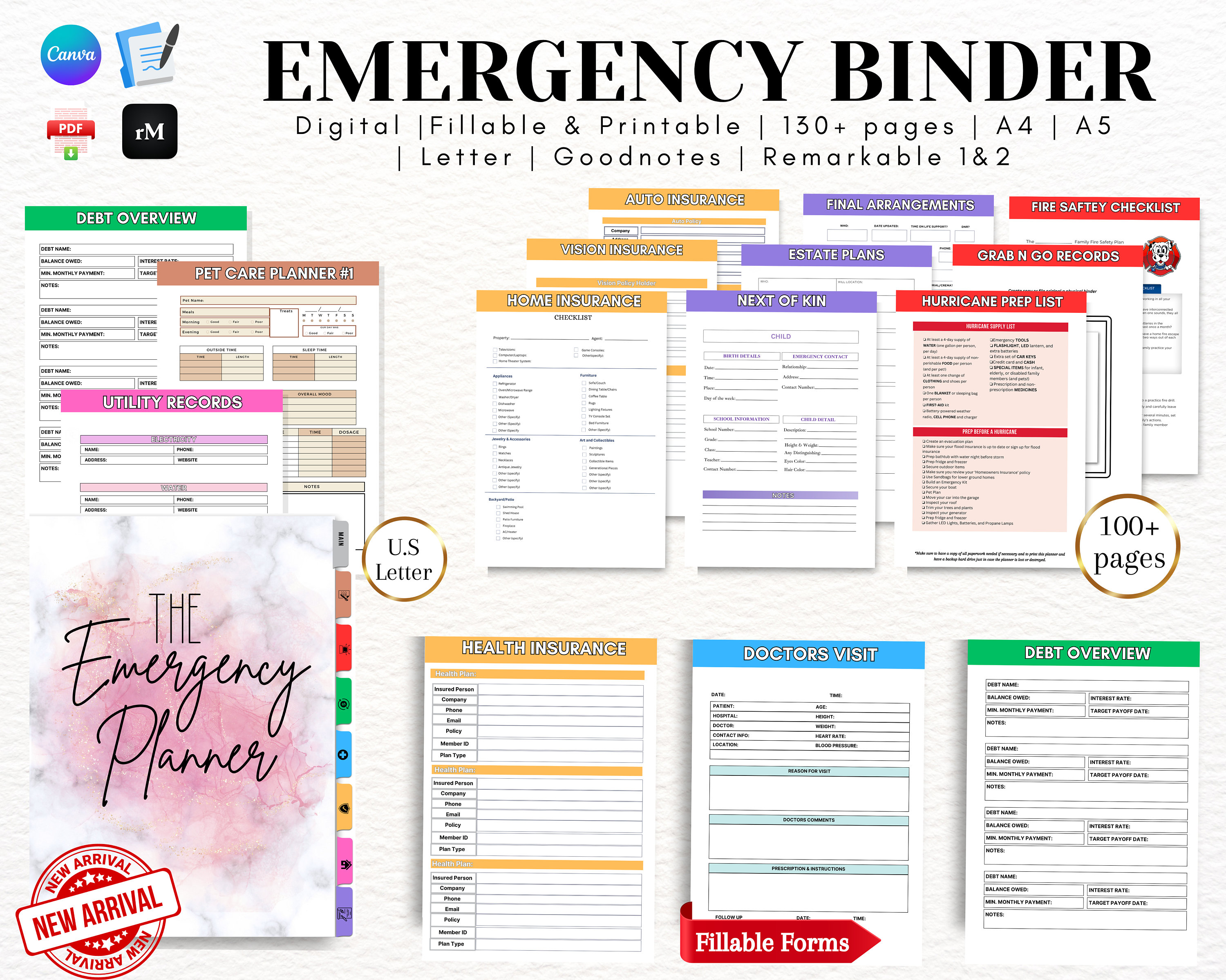 Digital Emergency Binder Planner Fillable Printable PDF, Life Binder ...