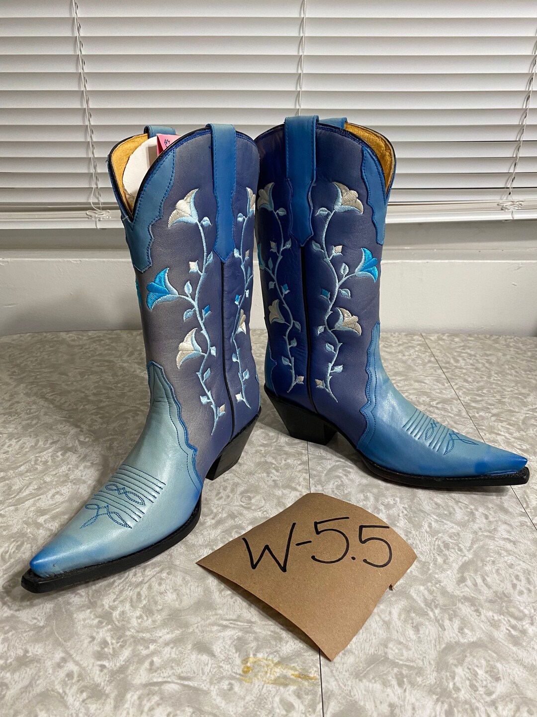 Vintage Womans Blue Floral Cowboy Boots - Etsy