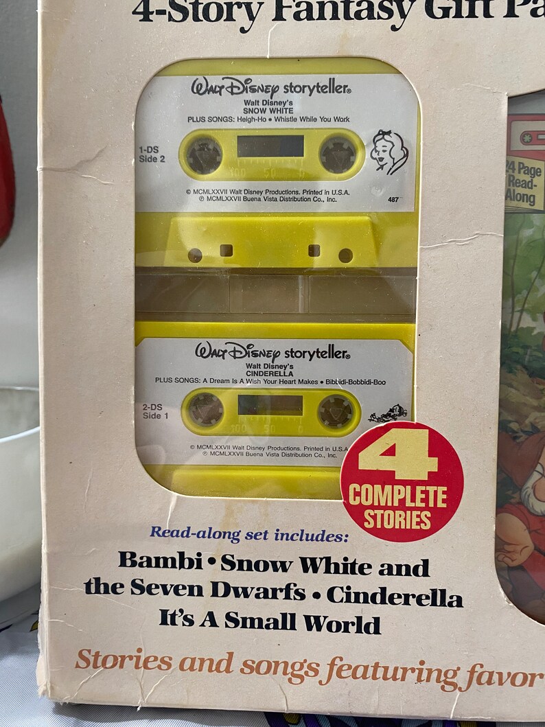 Vintage Walt Disneys Read Along Cassette Tapes & 4 Story Fantasy Gift ...