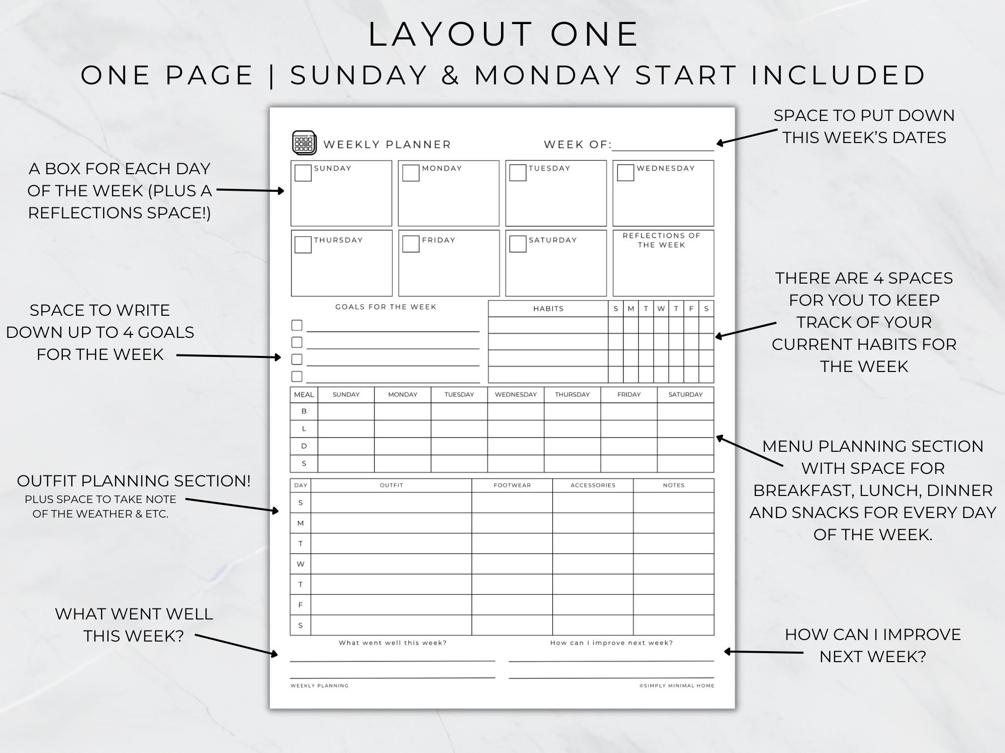 2 Page Weekly Spread Printable, Minimalist Weekly Planner Page ...