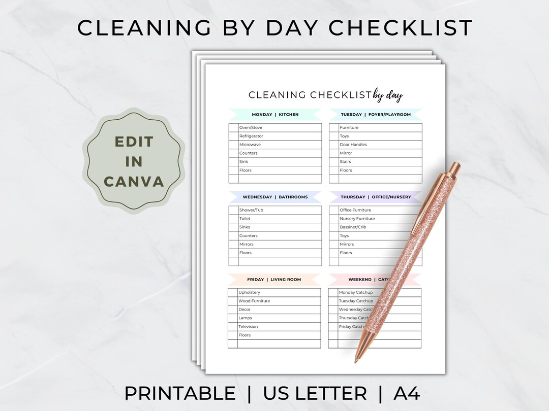 Daily Cleaning Checklist, Weekly Cleaning Schedule, Minimalist Cleaning ...