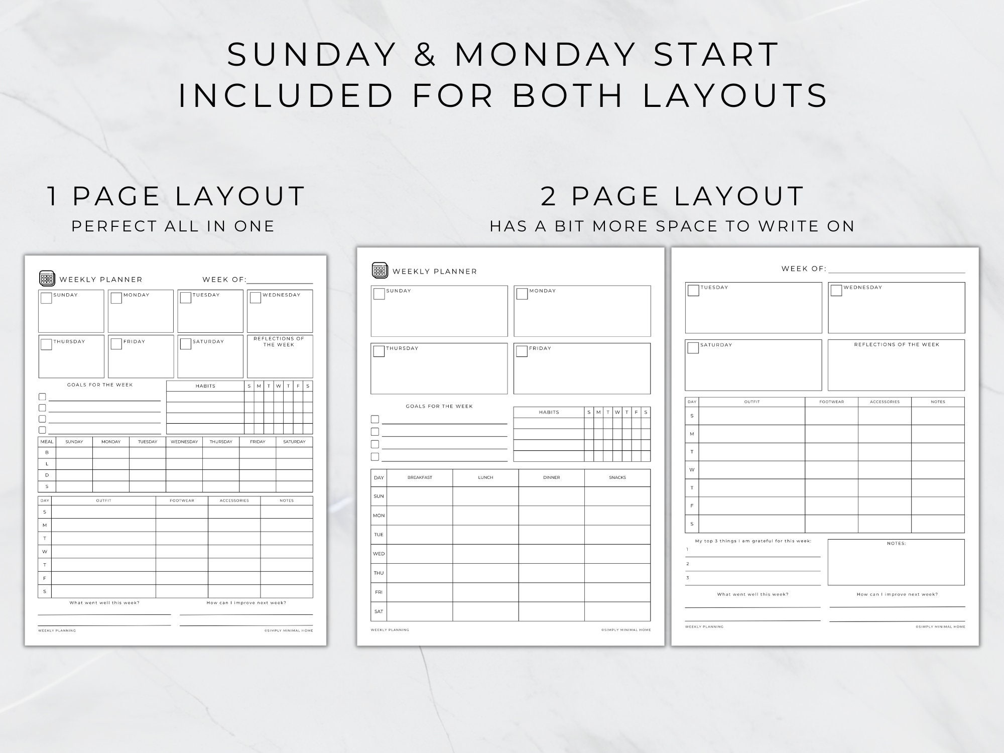 2 Page Weekly Spread Printable, Minimalist Weekly Planner Page ...