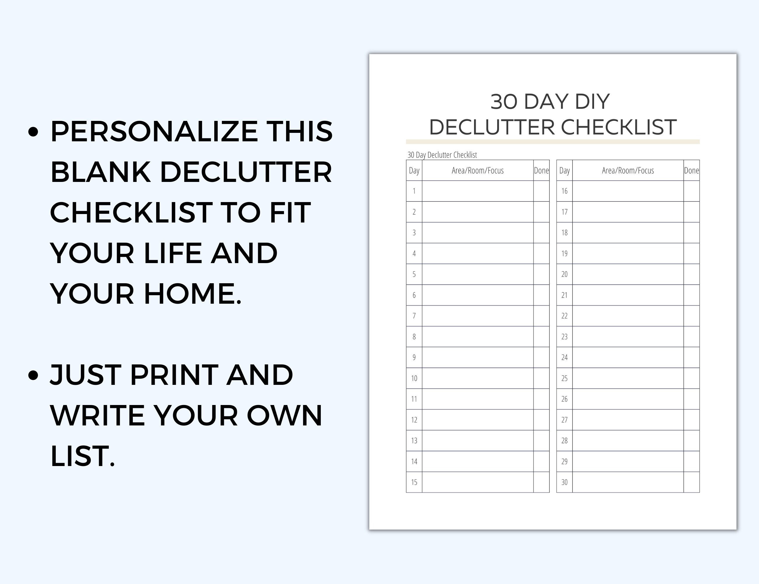 Declutter Checklist, Declutter Your Home Checklist PDF, Minimalist ...