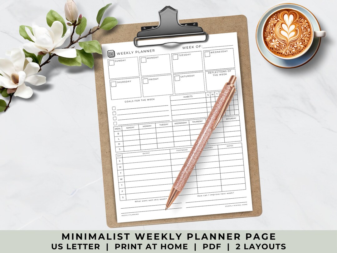 2 Page Weekly Spread Printable, Minimalist Weekly Planner Page ...