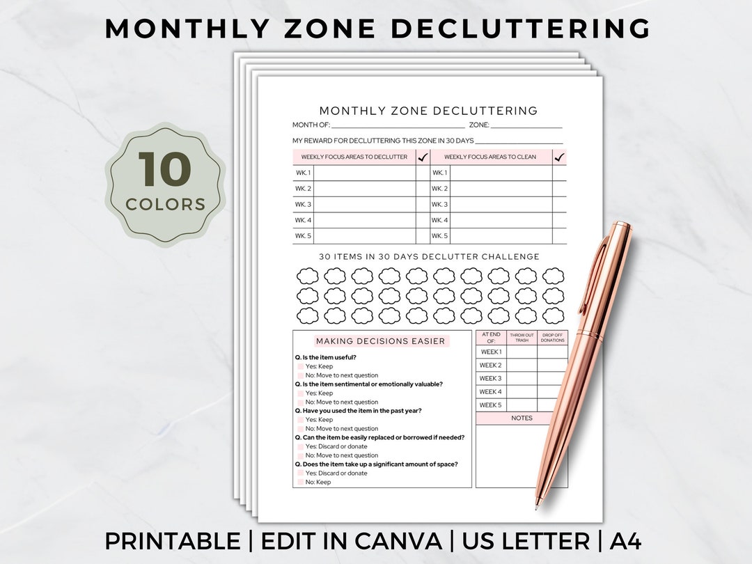 Declutter Checklist, Monthly Decluttering Challenge, Declutter Planner ...