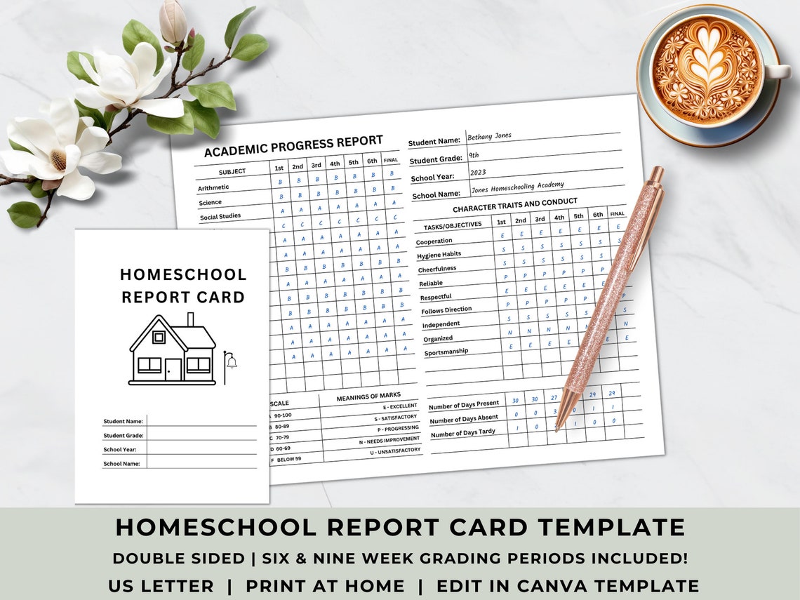 Homeschool Report Card, Printable Report Card, Editable Homeschool ...