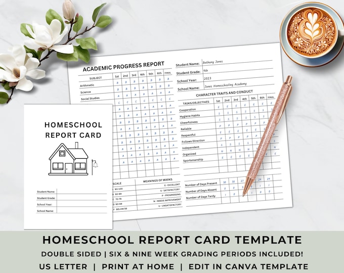 Homeschool Report Card, Printable Report Card, Editable Report Card ...