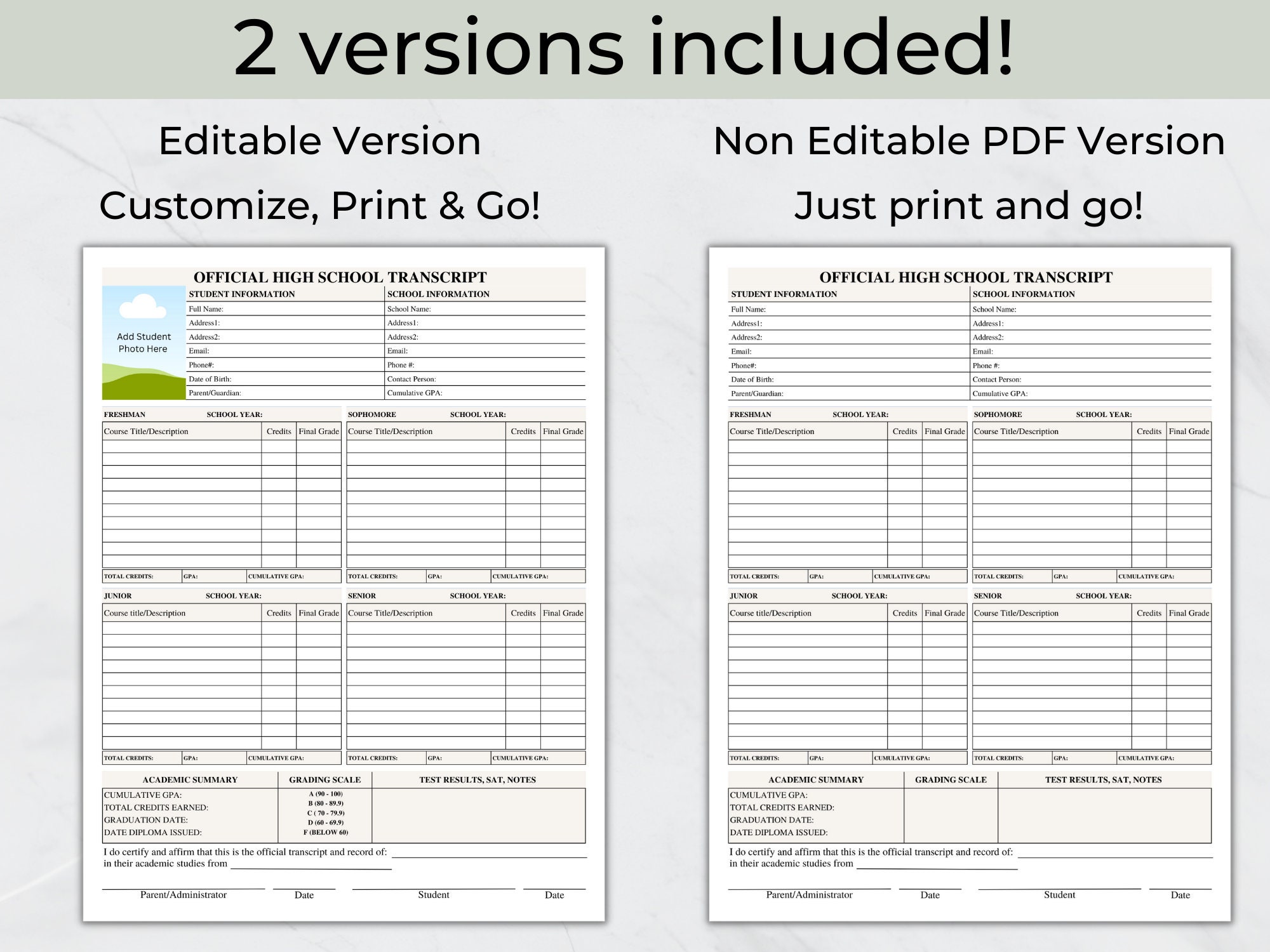 High School Transcript Template, Student Transcript Generator, Editable ...
