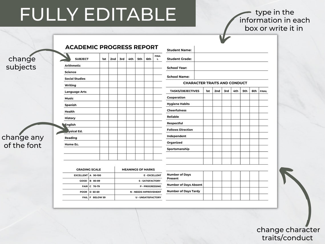 Homeschool Report Card, Printable Report Card, Editable Homeschool ...