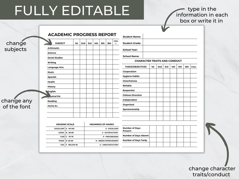 Homeschool Report Card, Printable Report Card, Editable Homeschool ...