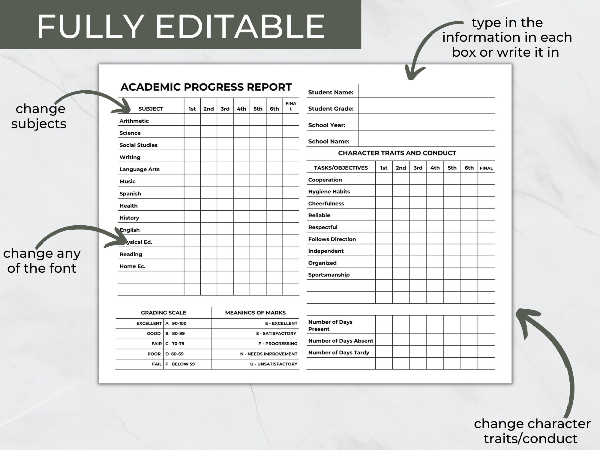 Homeschool Report Card, Printable Report Card, Editable Homeschool ...