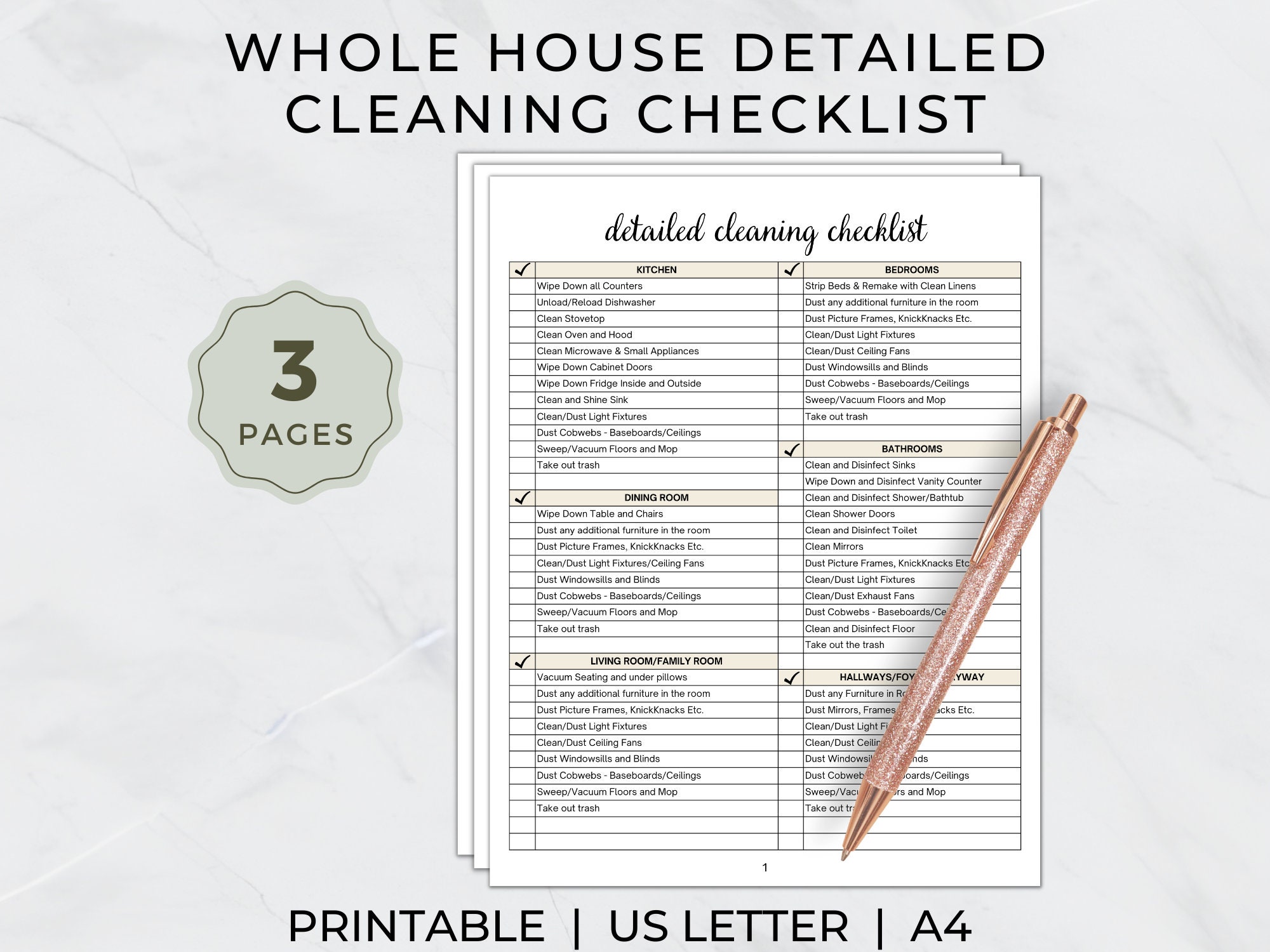Cleaning Checklist, Cleaning Checklist Printable, Deep Cleaning, Spring ...