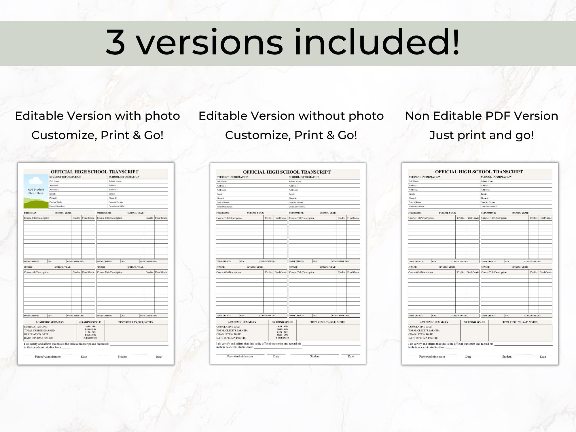 High School Transcript Template, Student Transcript Generator, Editable ...
