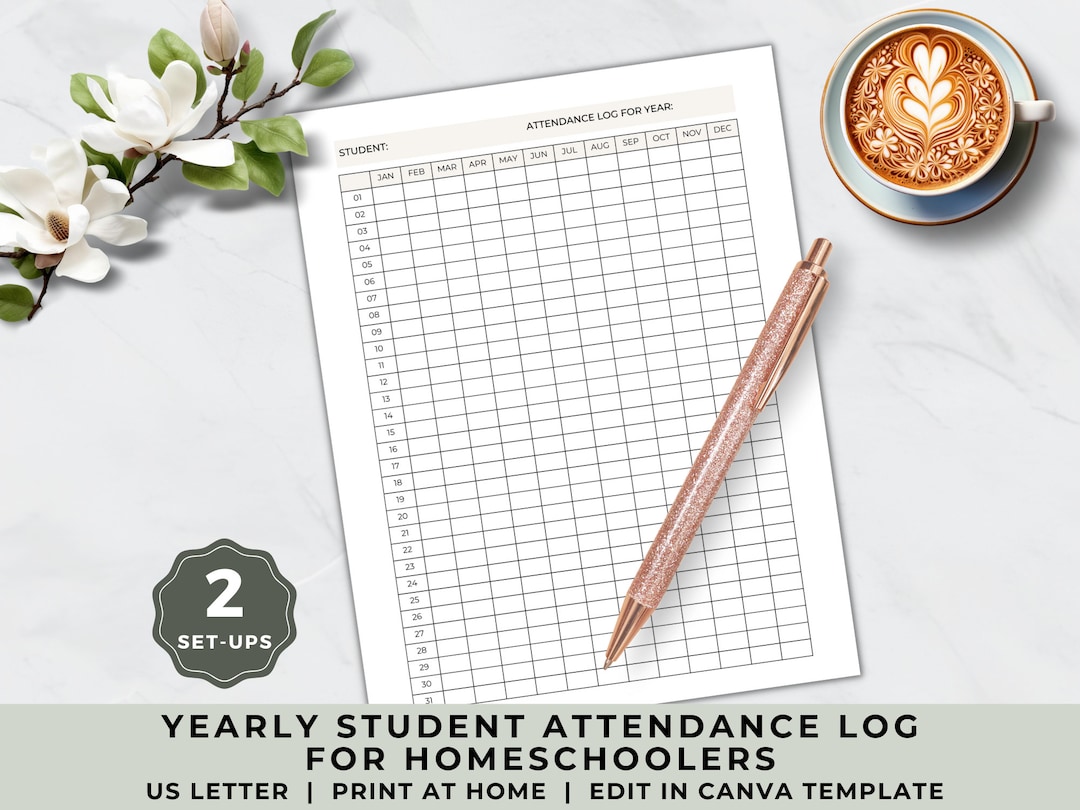 Homeschool Attendance Record Tracker, Attendance Tracker for Student ...