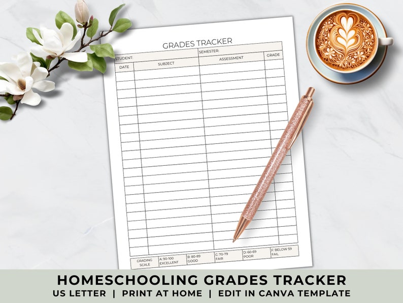 Homeschool Grade Tracker, Grading Scale, Grade Book, Student Grade ...