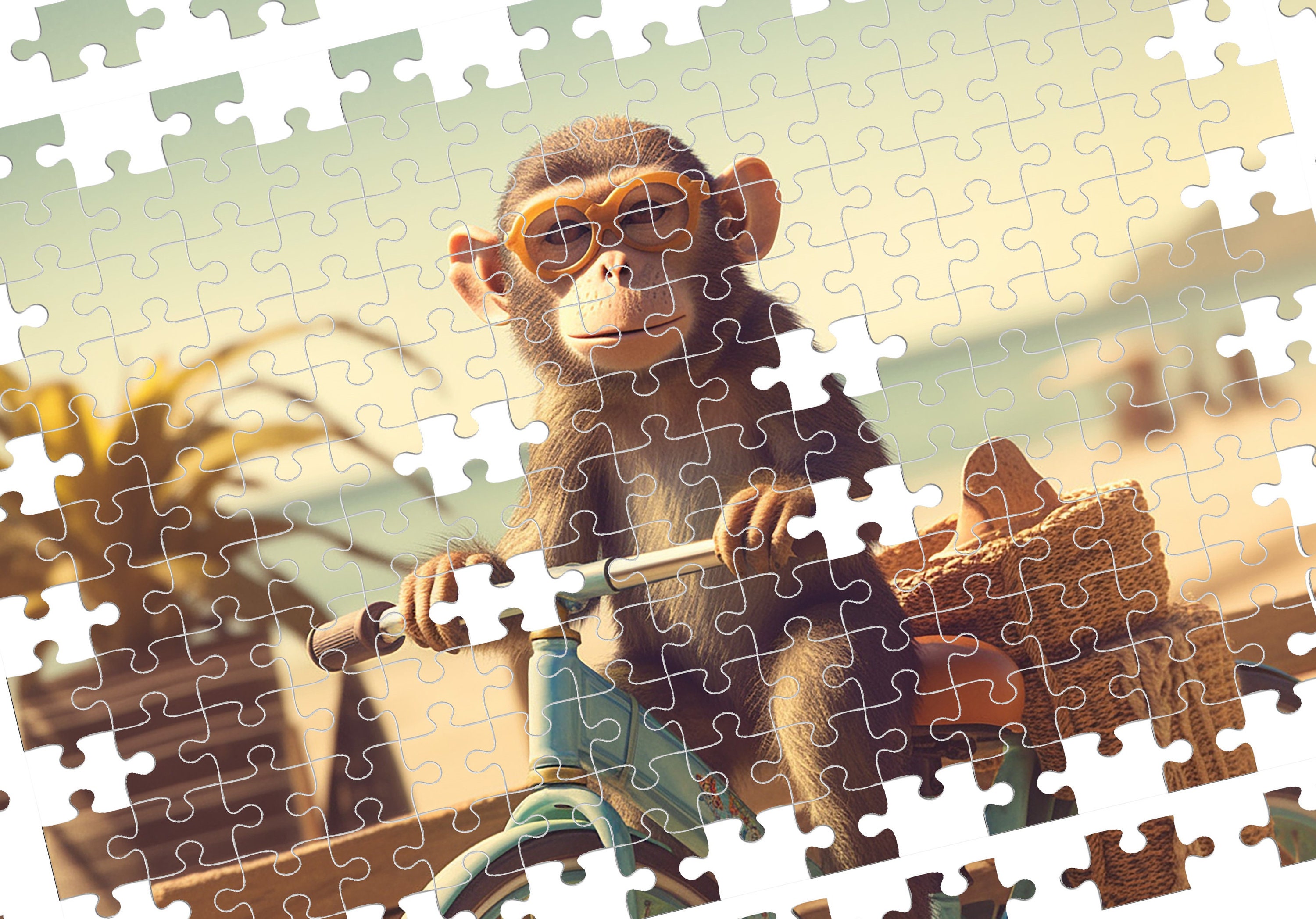 Wooden Monkey Puzzle Wooden Jigsaw Puzzle Monkey on a Bike Handmade ...