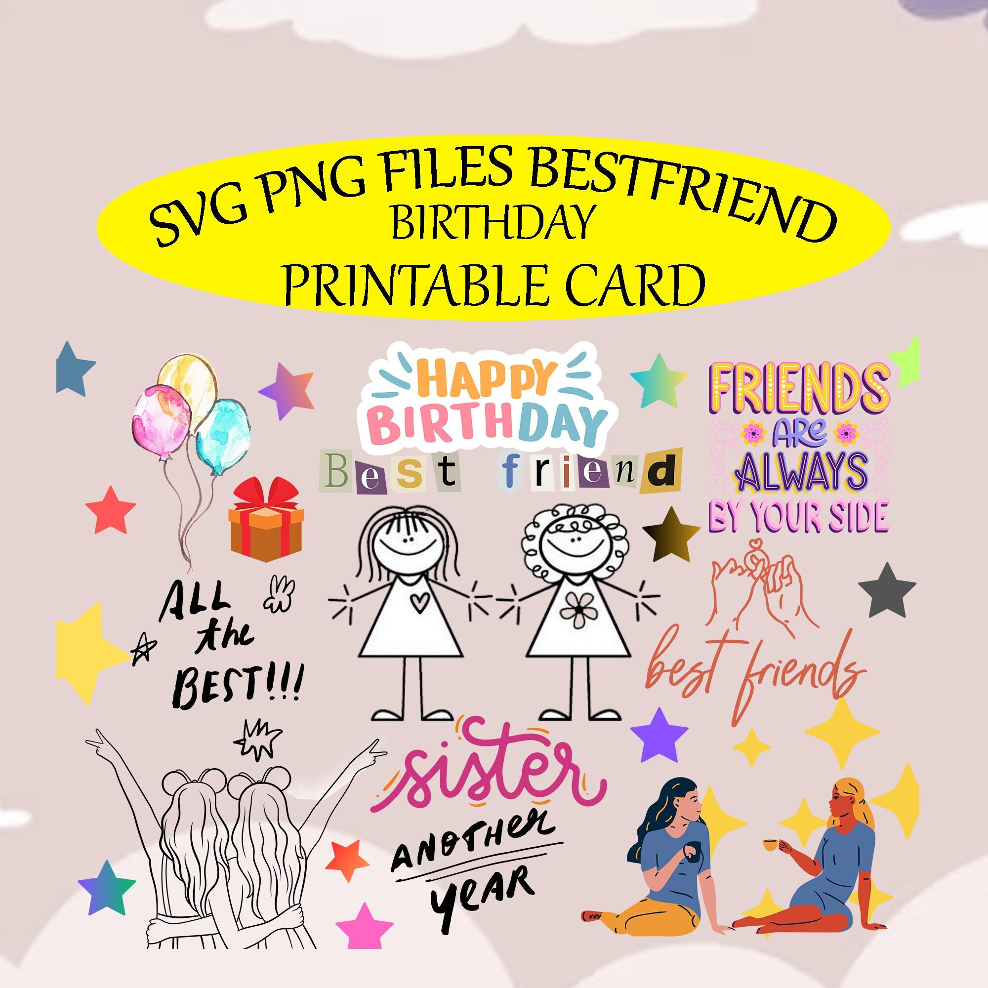 Printable Bestie Birthday Card, Digital, Best Friend Birthday Card,bff ...