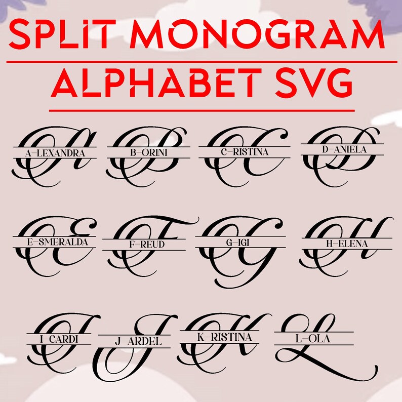 Split Monogram Alphabet SVG, PNG, Split Monogram Frame Alphabet, Cut ...