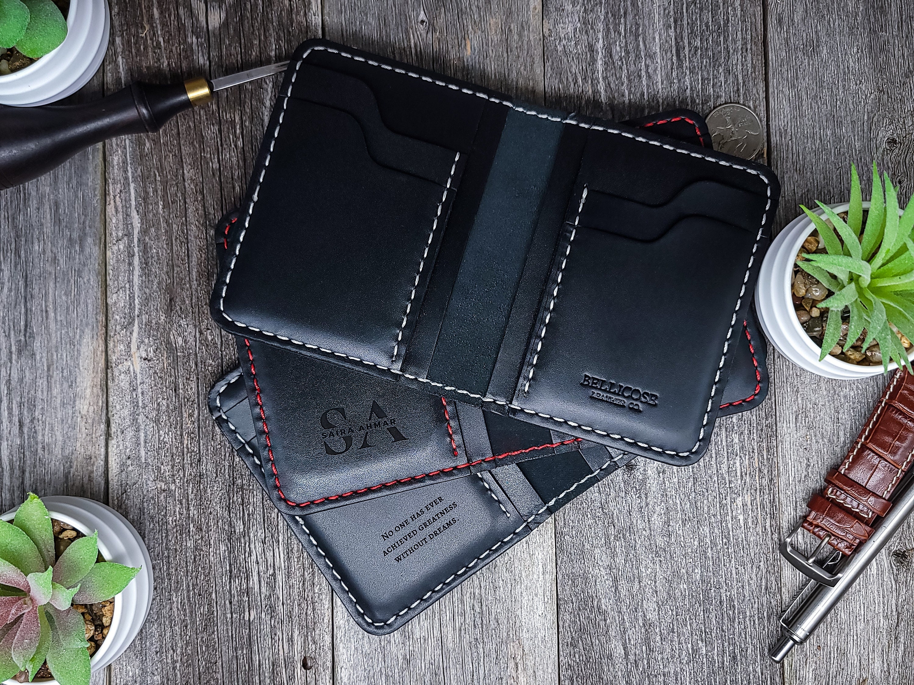 Personalized Full Grain Leather Wallet, Engraved Bifold Wallet, Custom ...