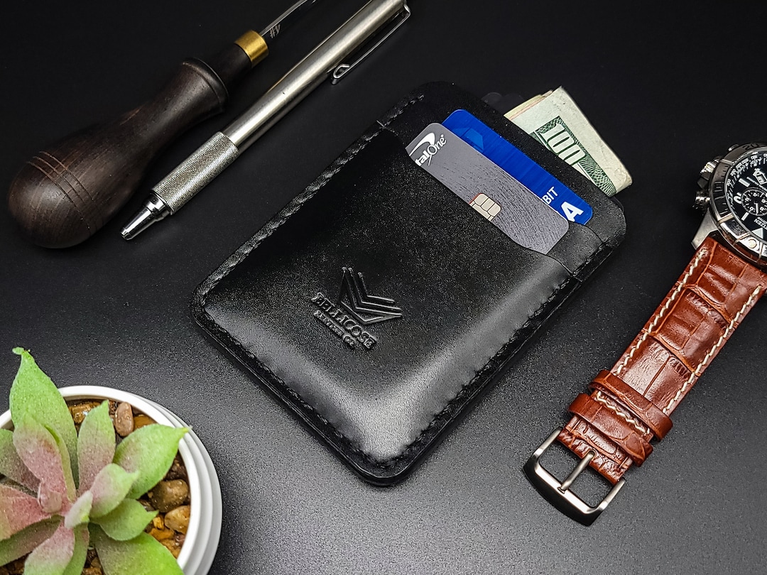 Full Grain Leather Card Holder Personalized Business Credit ID Card ...