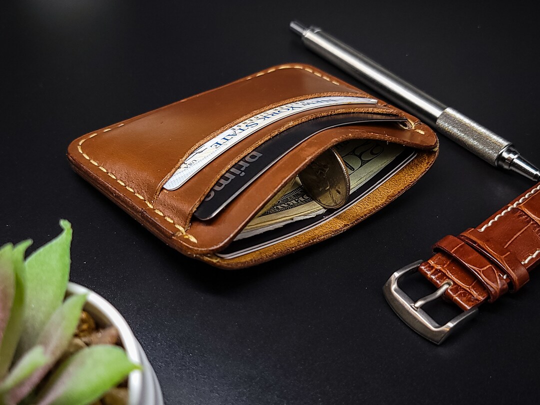 Handcrafted Full Grain Leather Card Holder, Monogrammed Card Wallet ...