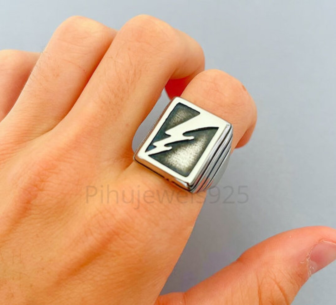 Lightning Bolt Ring Lightning Strike Signet Ring Mens and - Etsy