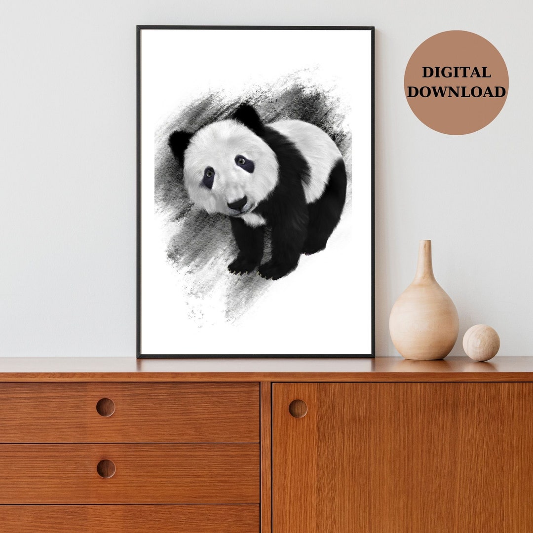 Panda Digital Art, Animal Digital Art,cute Panda Black and White ...