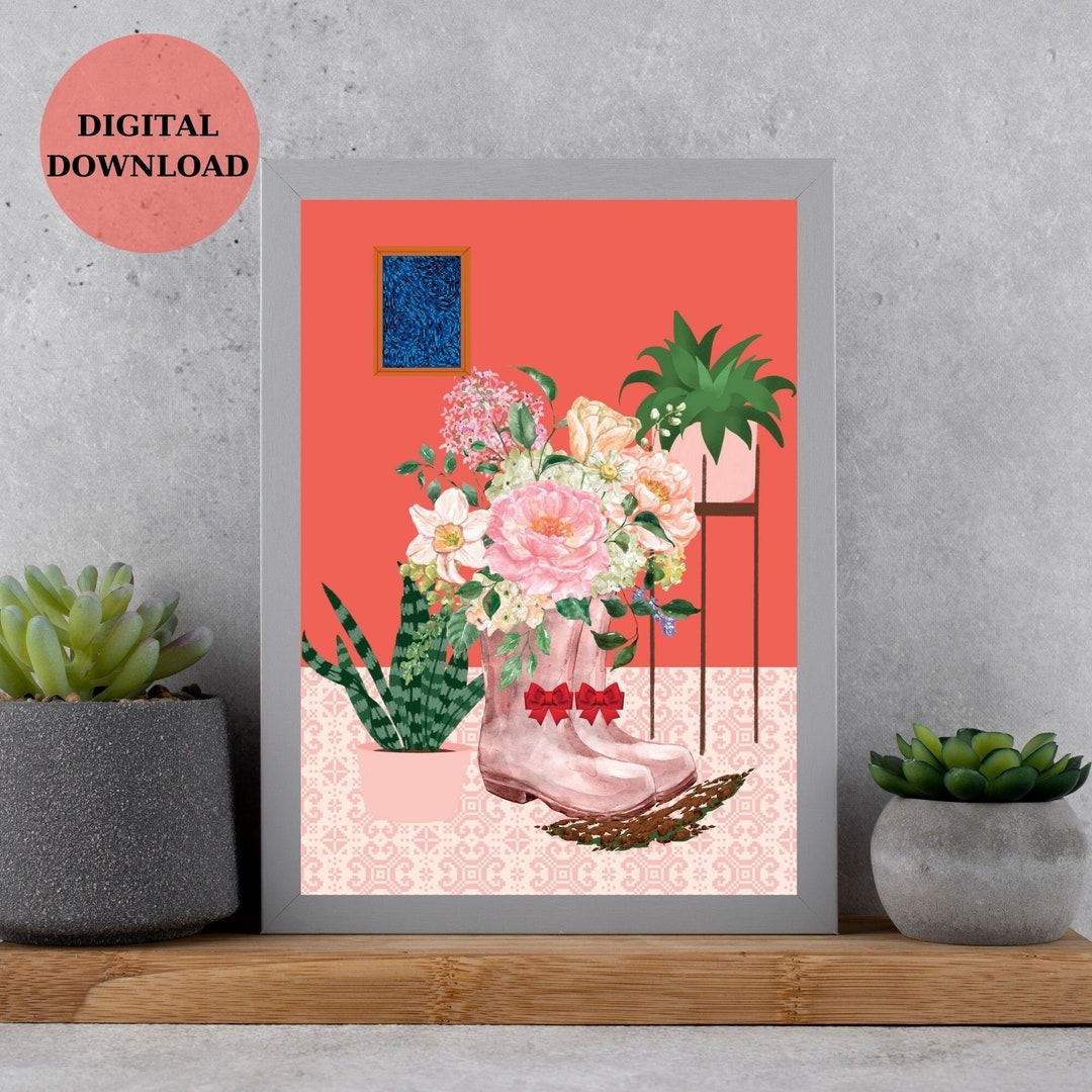 Pink Boot With Flower Digital Download, Pink Boot With Flower in Green ...