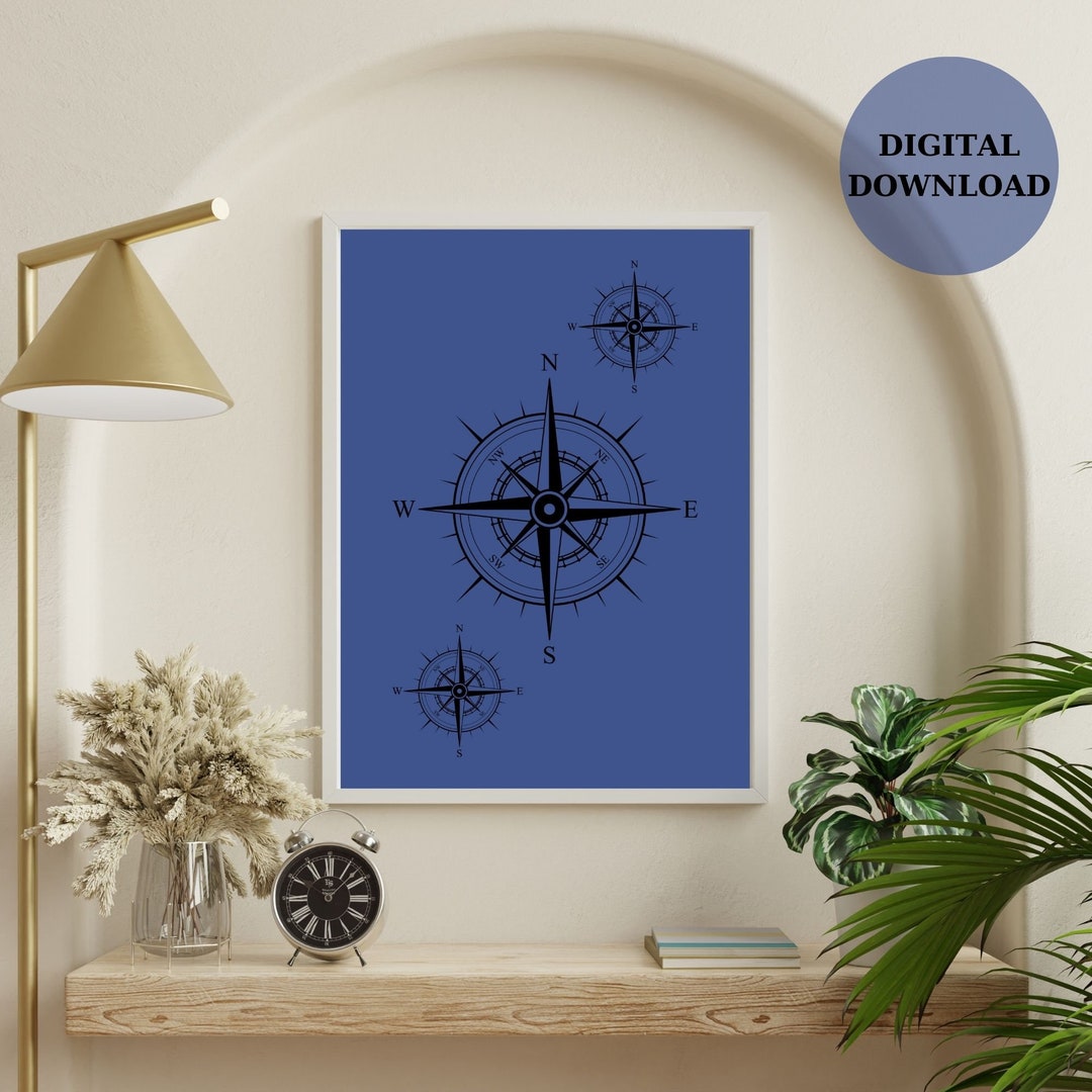 Blue Compass Wall Art, Blue Compass Digital Art, Blue Compass Wall ...