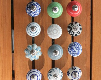 Blue Flower Print Ceramic Knobs and Pulls Handmade Antiques - Etsy
