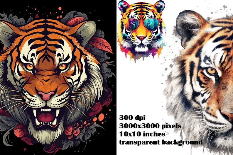 8 Tiger Design Transparent PNG Clipart Bundle for Sublimation ...