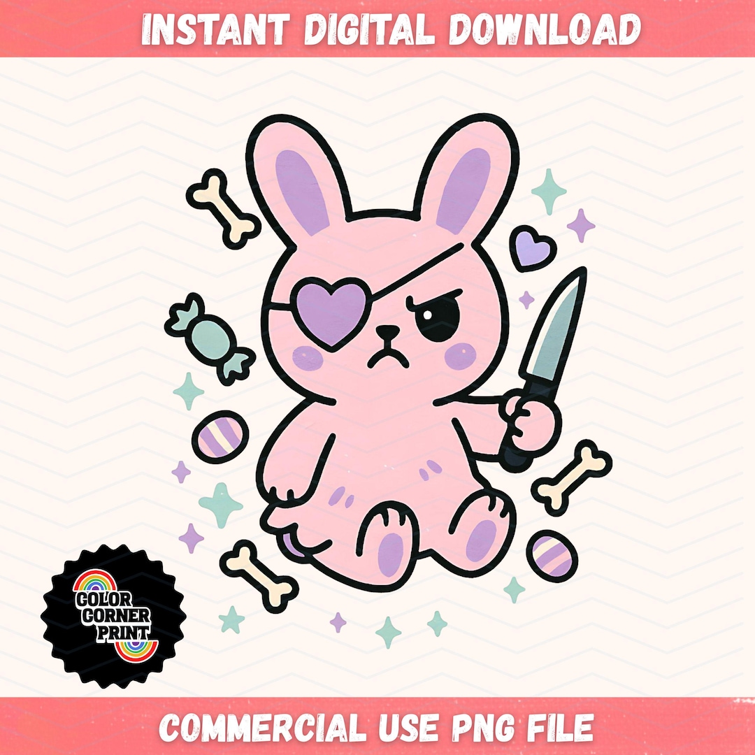 Kawaii Angry Bunny PNG, Cute Pink Knife Bunny Clipart, Edgy Pastel ...