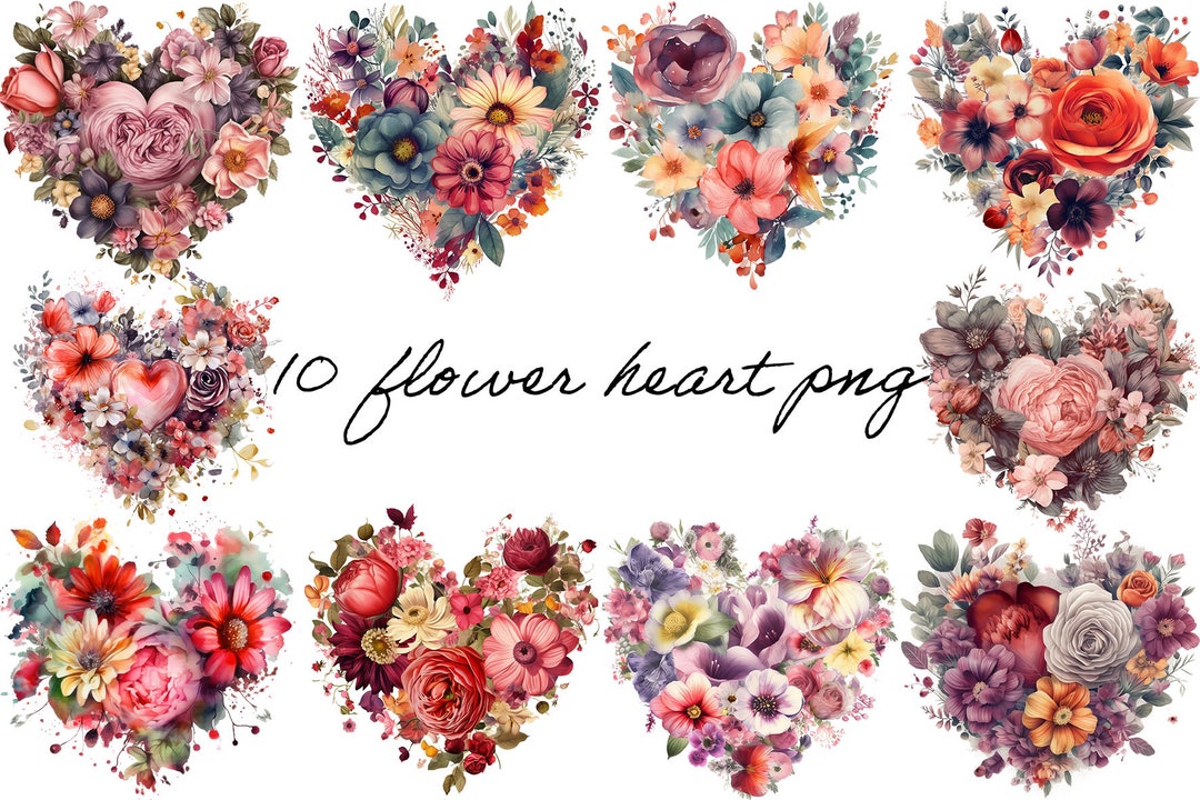 10 Flower Heart Transparent PNG Clipart Bundle for Sublimation ...