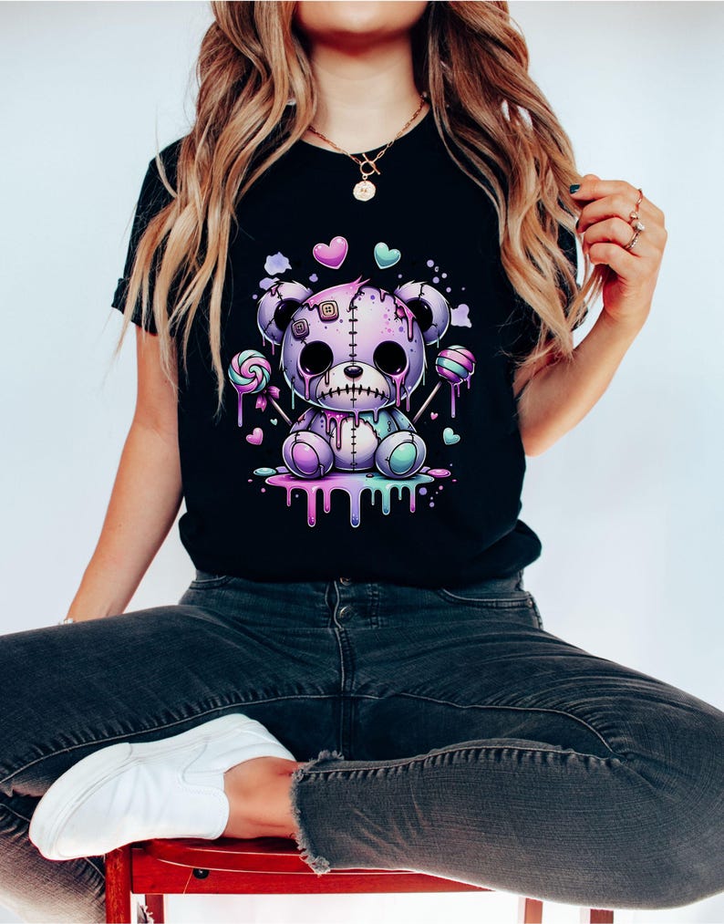 Creepy Cute Teddy Bear PNG, Pastel Goth Lollipop Bear Clipart, Dripping ...