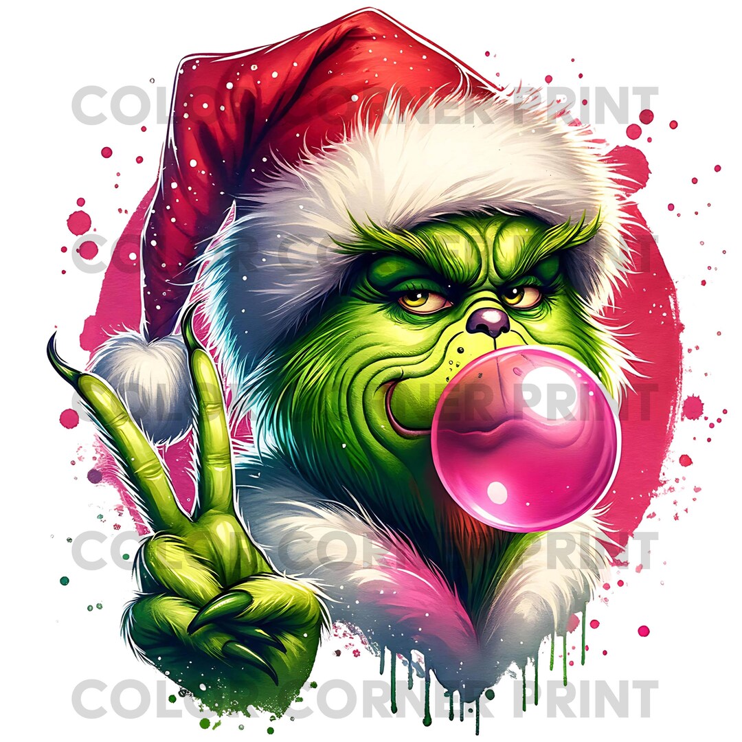 Cool Grinch Peace Sign Christmas Bubble Gum PNG for T-shirts and Crafts ...