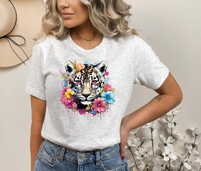 Snow Leopard Floral T-shirt Design PNG and JPEG Digital Download for ...