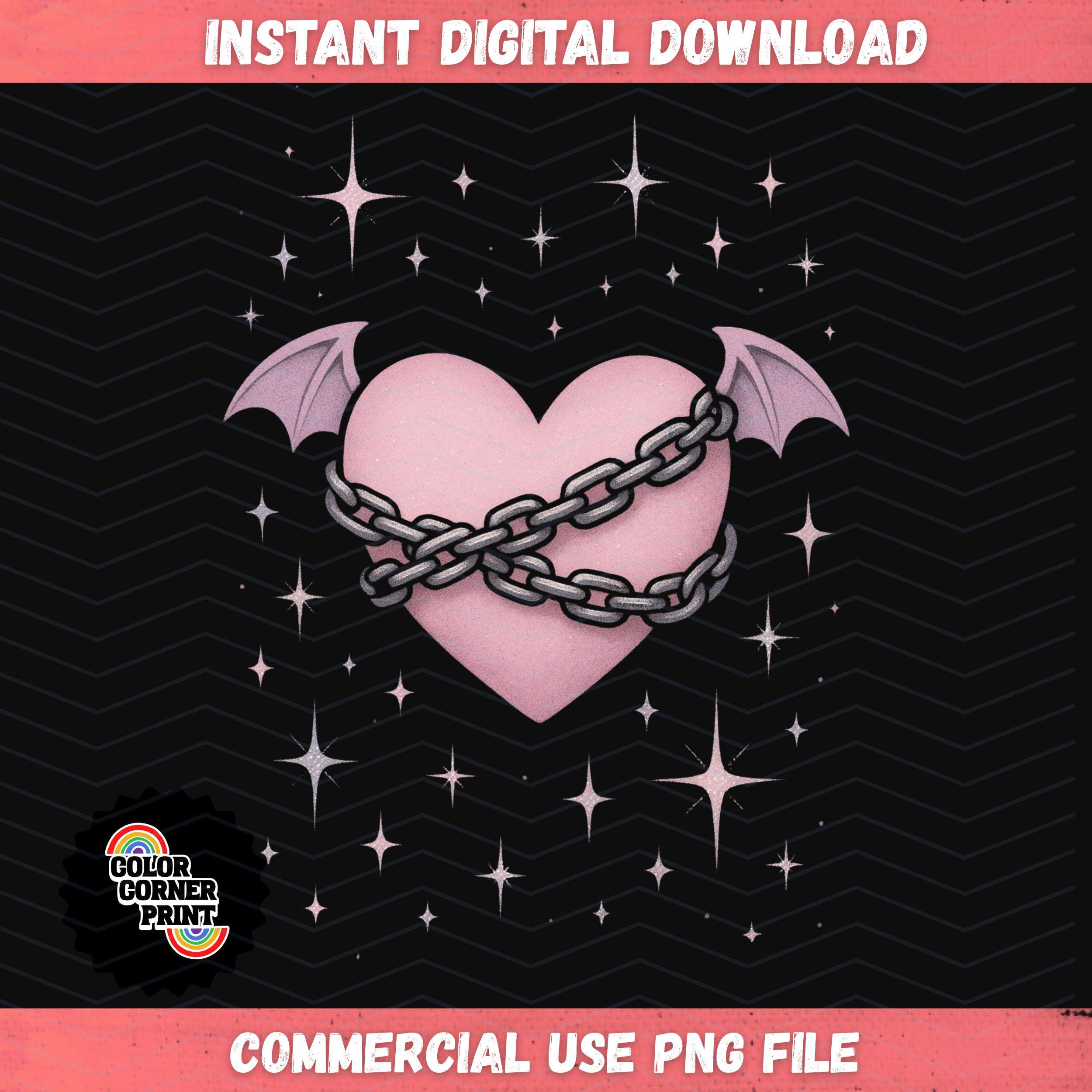 Chained Heart Bat Wings PNG, Pastel Goth Digital Shirt Design, Cute ...