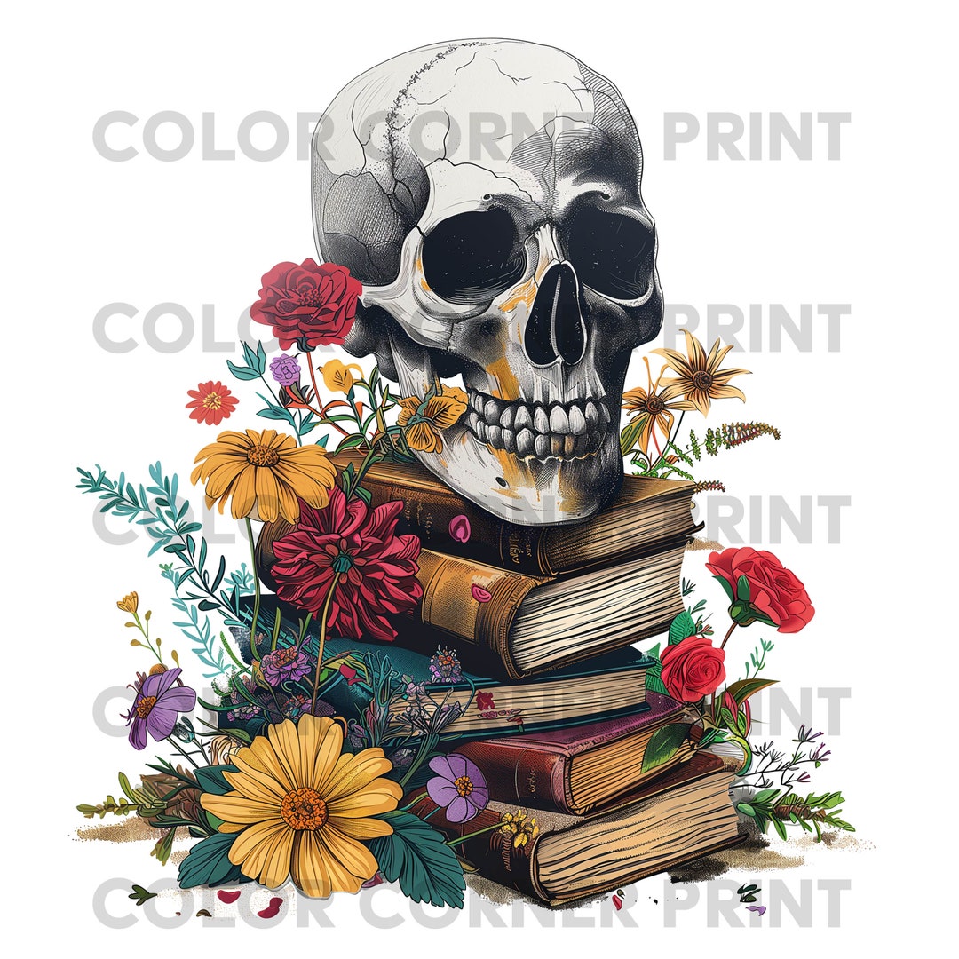 Skull Books PNG Digital Download for Sublimation, Skeleton Png, Goth T ...