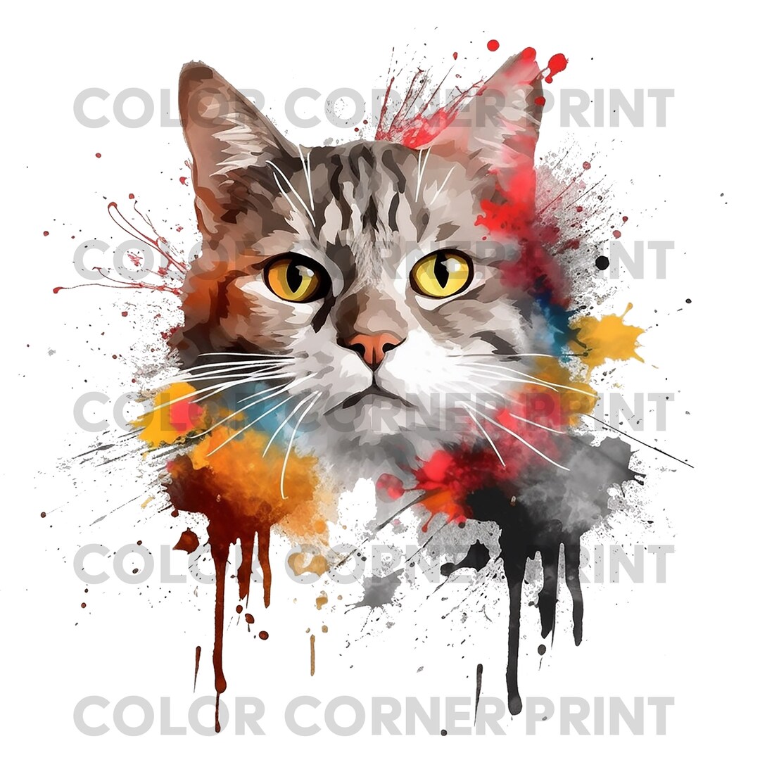 Colorful Cat Portrait PNG and JPEG Digital Download for Sublimation ...