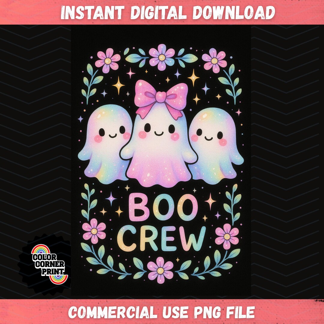 Boo Crew PNG, Cute Pastel Ghost Halloween Shirt Design, Kawaii Ghost ...