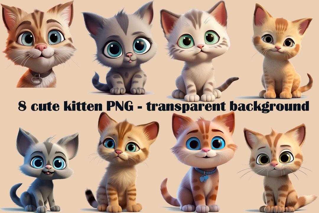 8 Cute Kitten Transparent PNG Clipart Bundle for Sublimation ...