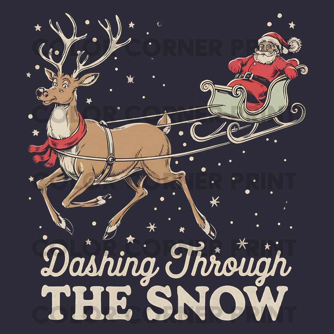 Dashing Through the Snow PNG | Vintage Santa and Reindeer Christmas ...