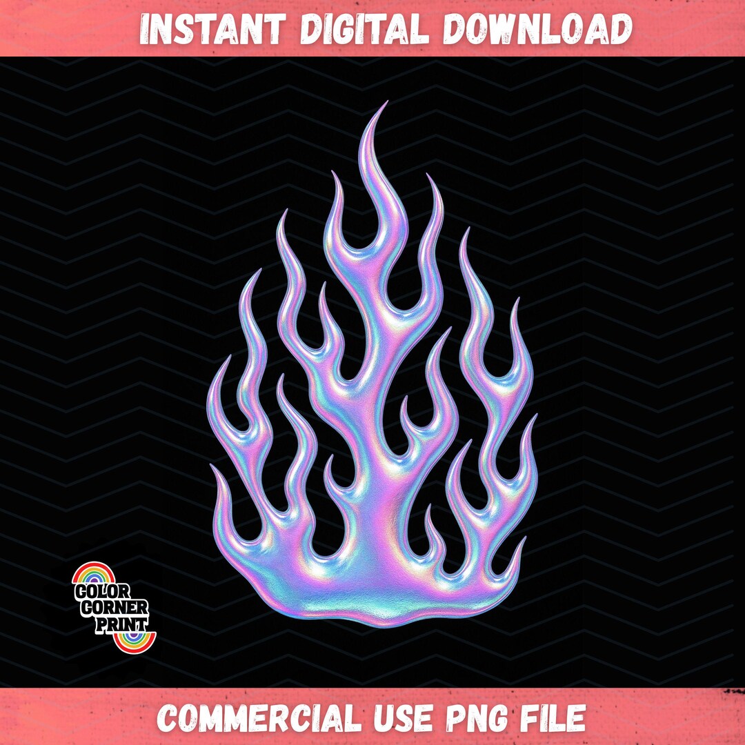 Holographic Flame PNG, Iridescent Fire T-shirt Design, Y2K Digital Clipart, Trendy Flame Graphic ...