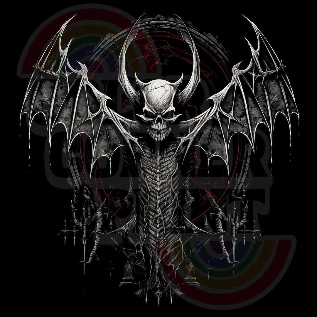 Demonic Skull Bat Wings Digital Art PNG, Dark Gothic Fantasy ...