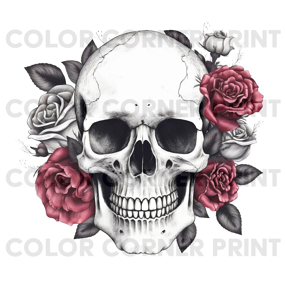 Skull and Roses PNG and JPEG Digital Download for Sublimation - 300 Dpi ...