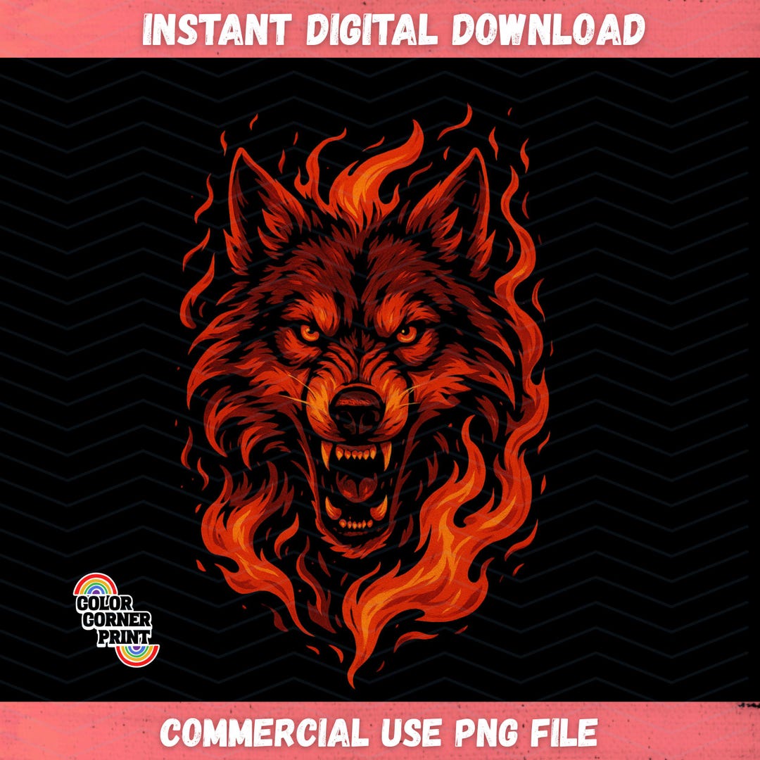 Flaming Wolf Head PNG, Fierce Fire Wolf T-shirt Design, Gothic Digital ...