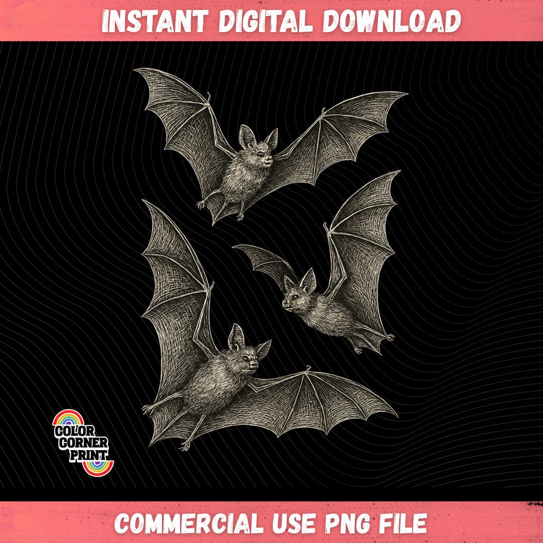 Vintage Bat Trio PNG, Gothic Flying Bats Clipart, Etched Illustration ...