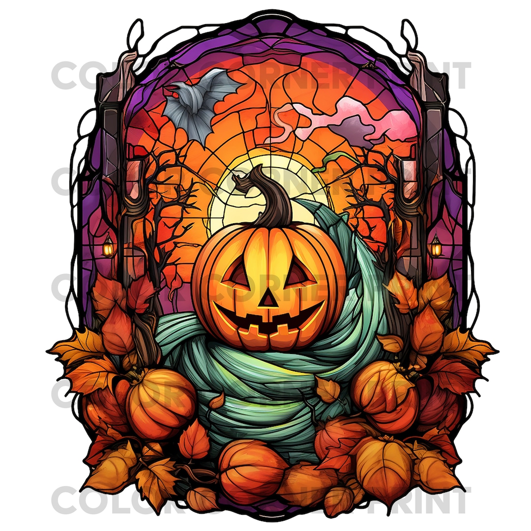Halloween Stained Glass Design PNG and JPEG Digital Download for ...
